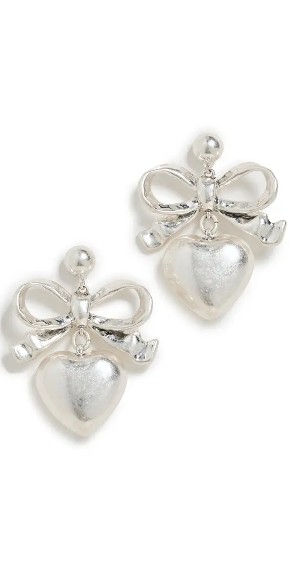 Clare V. Heart Drop Earrings - Rhodium