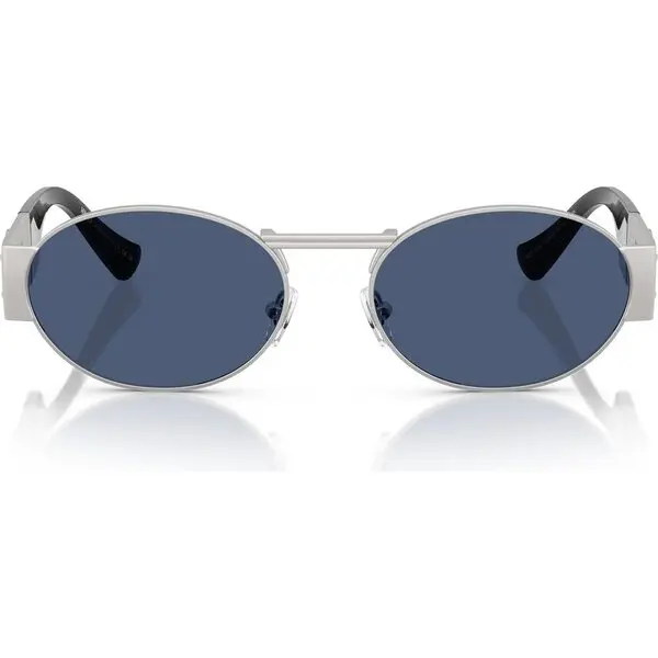 Versace 56mm Oval Sunglasses - Silver/dark Blue