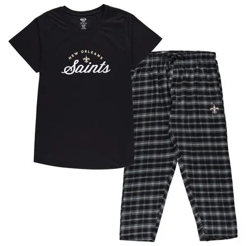 CONCEPTS SPORT New Orleans Saints Badge T-shirt And Flannel Pants Sleep Set - Black