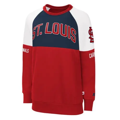 STARTER Navy St. Louis Cardinals Baseline Raglan Pullover Sweatshirt