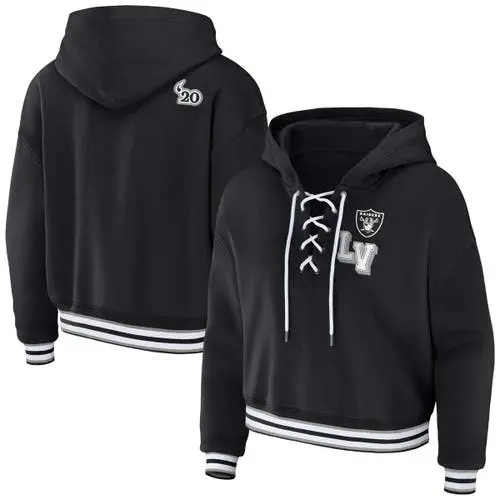 WEAR BY ERIN ANDREWS Las Vegas Raiders Lace-up Pullover Hoodie - Black
