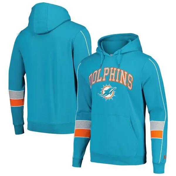STARTER Miami Dolphins Captain Pullover Hoodie - Aqua