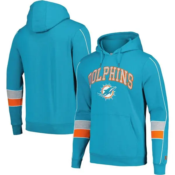 STARTER Miami Dolphins Captain Pullover Hoodie - Aqua