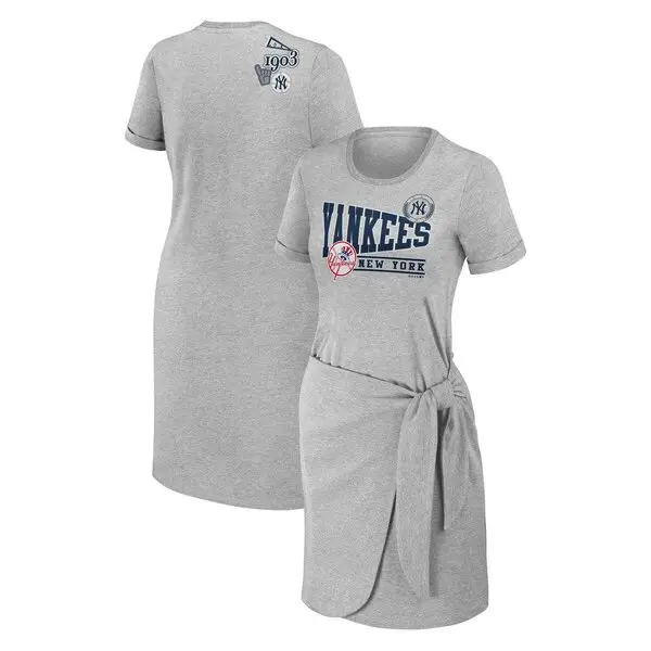 ny yankees jersey dress Women's New York Yankees Fanatics Navy Ruched Drape T-Shirt Dress