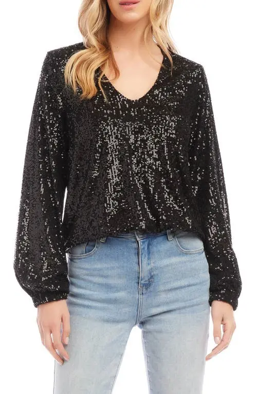 Karen Kane Sequin Top With Blouson Sleeves