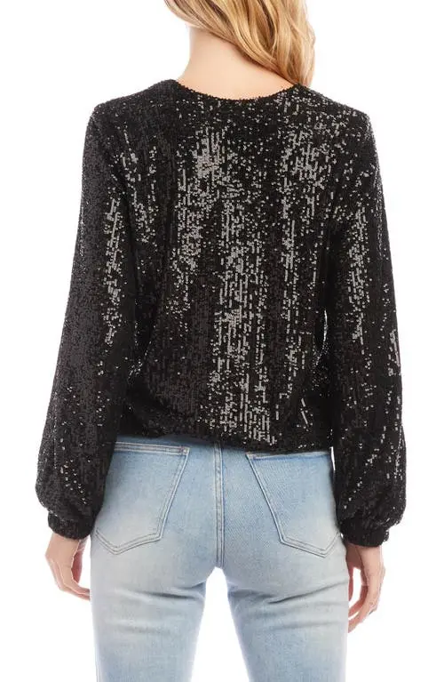 Karen Kane Sequin Top With Blouson Sleeves