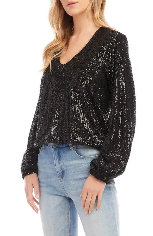 Karen Kane Sequin Top With Blouson Sleeves