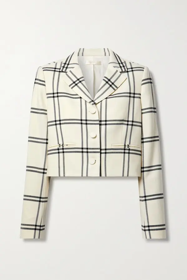 LoveShackFancy Marlene Checked Twill Cropped Blazer