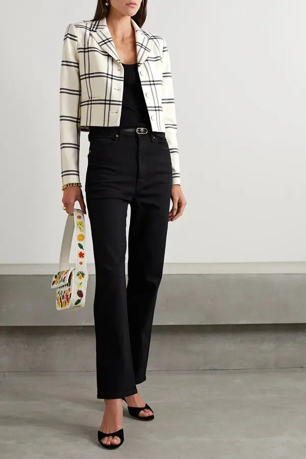 LoveShackFancy Marlene Checked Twill Cropped Blazer