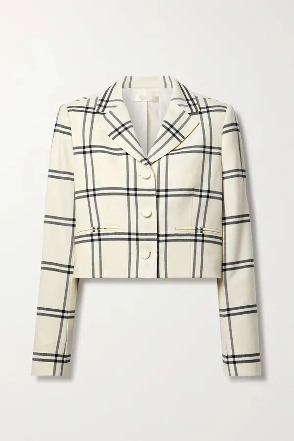 LoveShackFancy Marlene Checked Twill Cropped Blazer