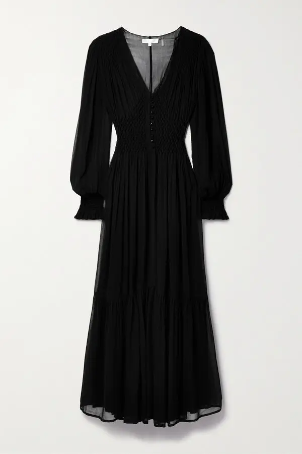 Loveshackfancy Evalina Smocked Chiffon Maxi Dress In Black - 50% Off |  Editorialist