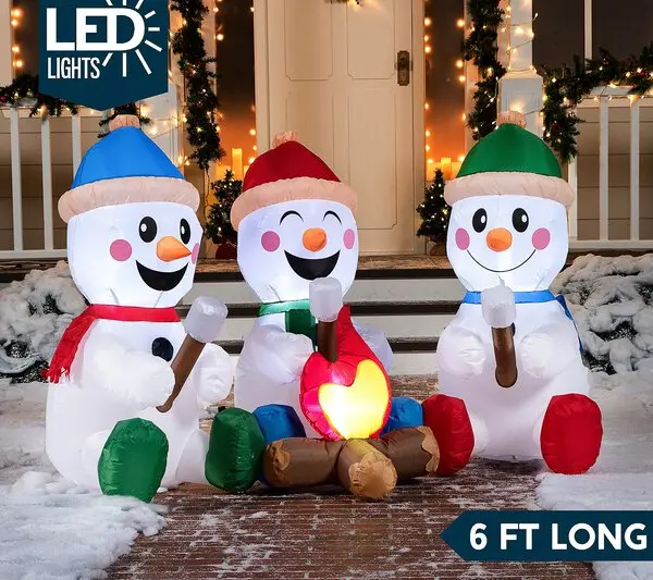 JOIEDOMI 6 Ft Snowmen W/ Campfire Inflatable Decor