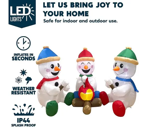 JOIEDOMI 6 Ft Snowmen W/ Campfire Inflatable Decor
