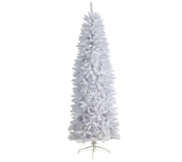 NEARLY NATURAL 7' Slim White Artificial Christm As Tree - One-color