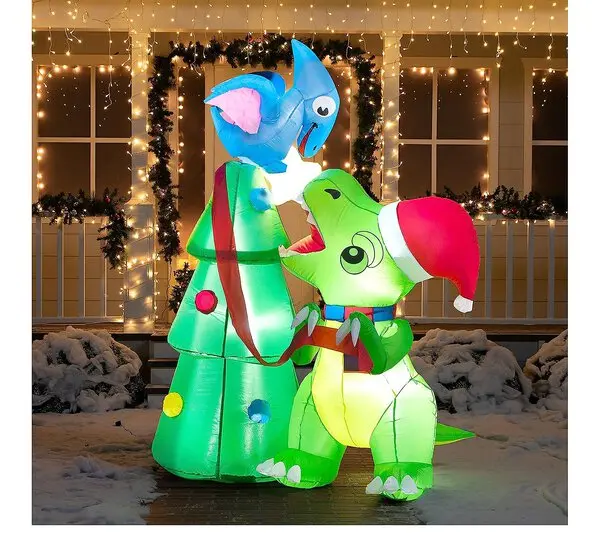 JOIEDOMI 7 Ft Dinosaur & Christmas Tree Inflata Ble Decoration - One-color