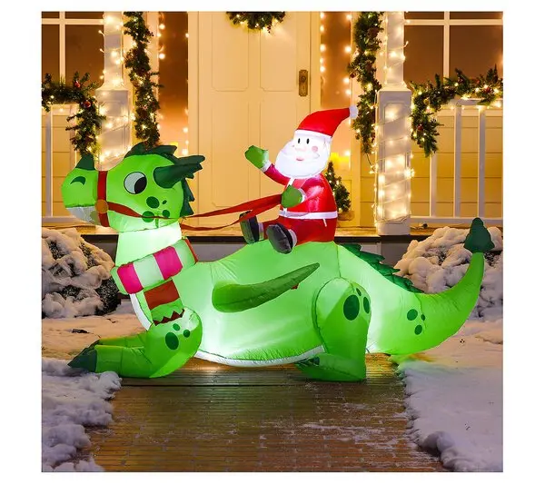 JOIEDOMI 6 Ft Santa Riding Dragon Inflatable Decoration - One-color
