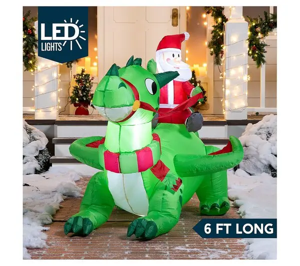 JOIEDOMI 6 Ft Santa Riding Dragon Inflatable Decoration