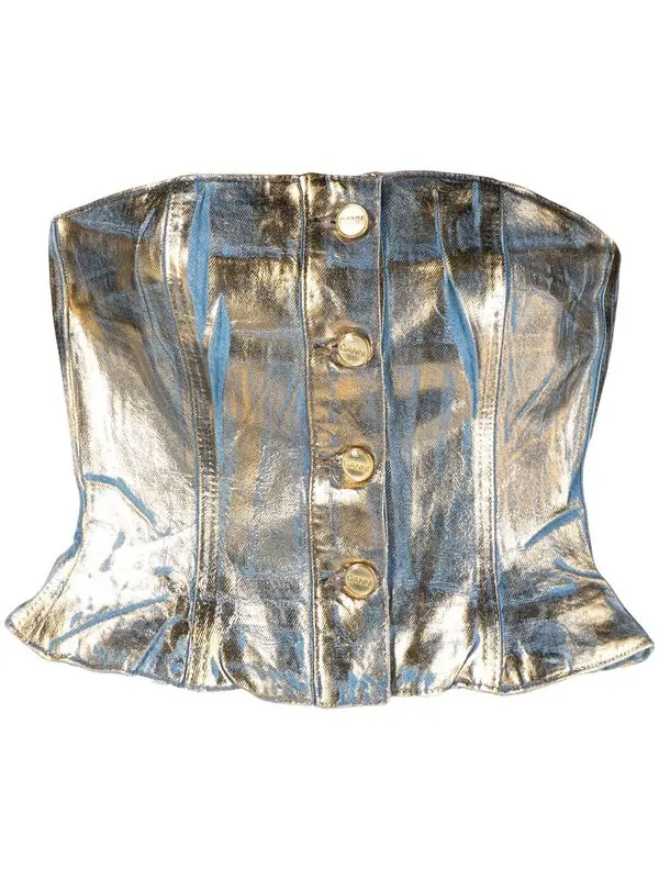 GANNI Foil Organic Cotton Strapless Top