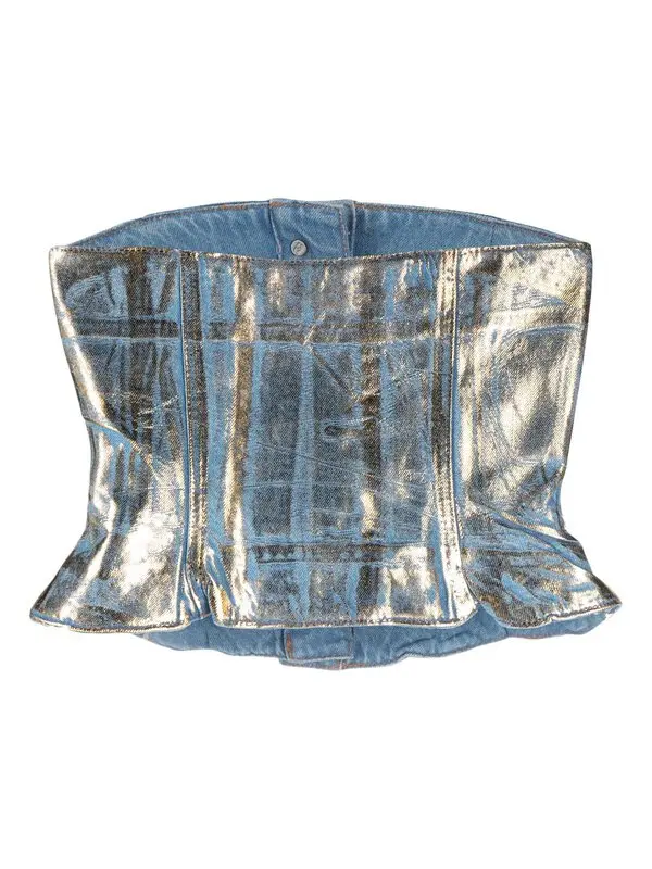 GANNI Foil Organic Cotton Strapless Top