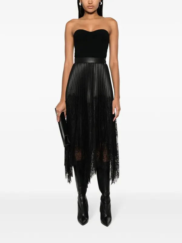 NISSA Lace-trim Pleated Midi Skirt