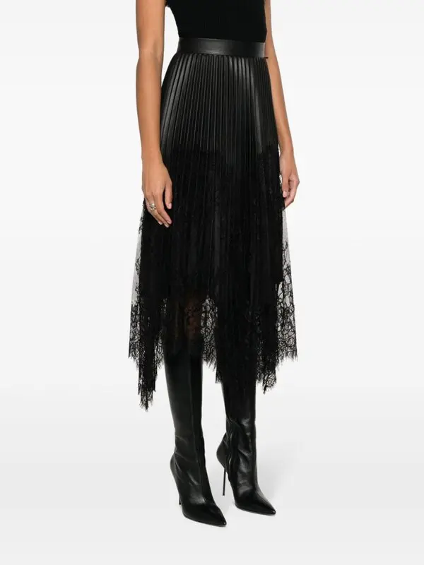 NISSA Lace-trim Pleated Midi Skirt
