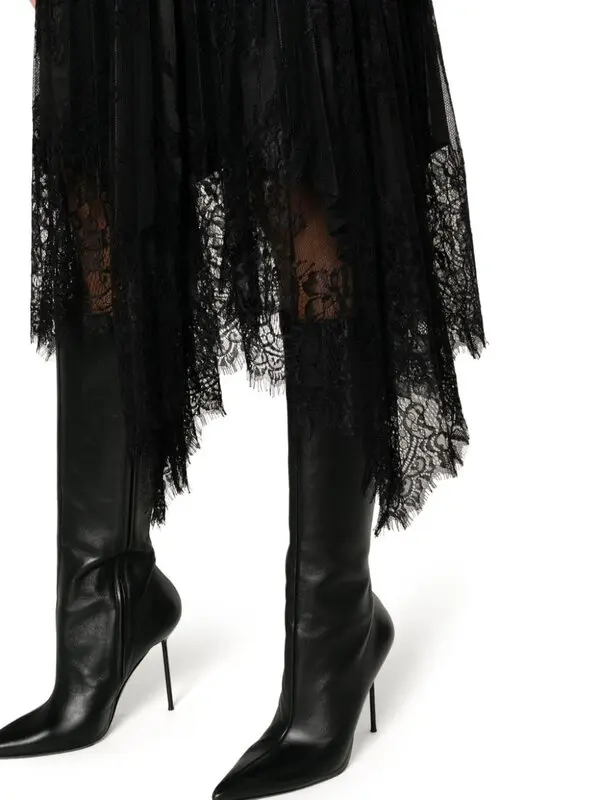 NISSA Lace-trim Pleated Midi Skirt