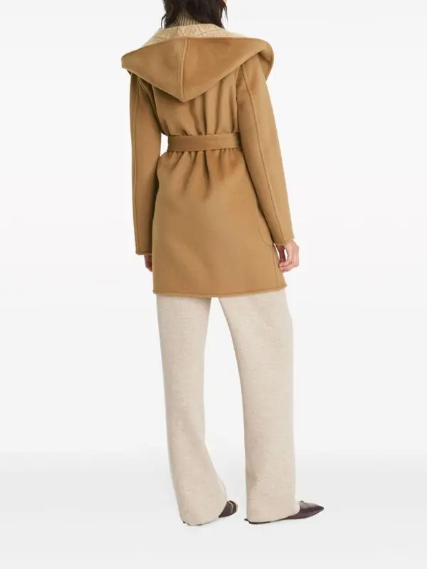 Tory Burch Monogram-jacquard Belted-waist Coat - Brown