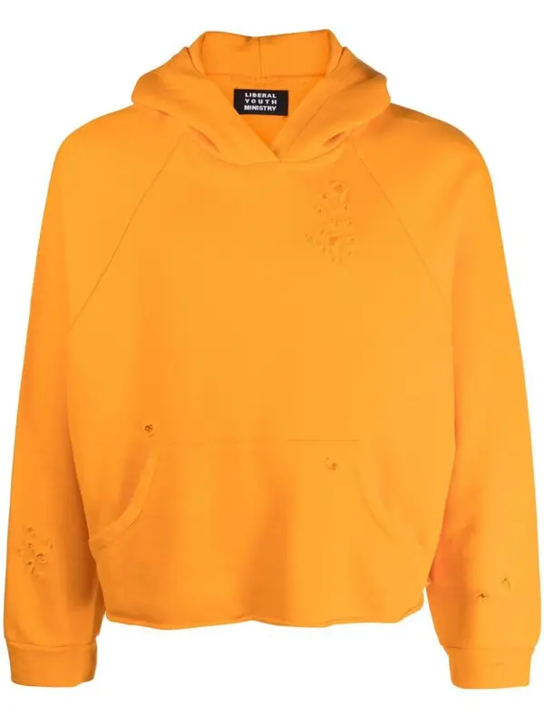 LIBERAL YOUTH MINISTRY Distressed-finish Cropped Hoodie