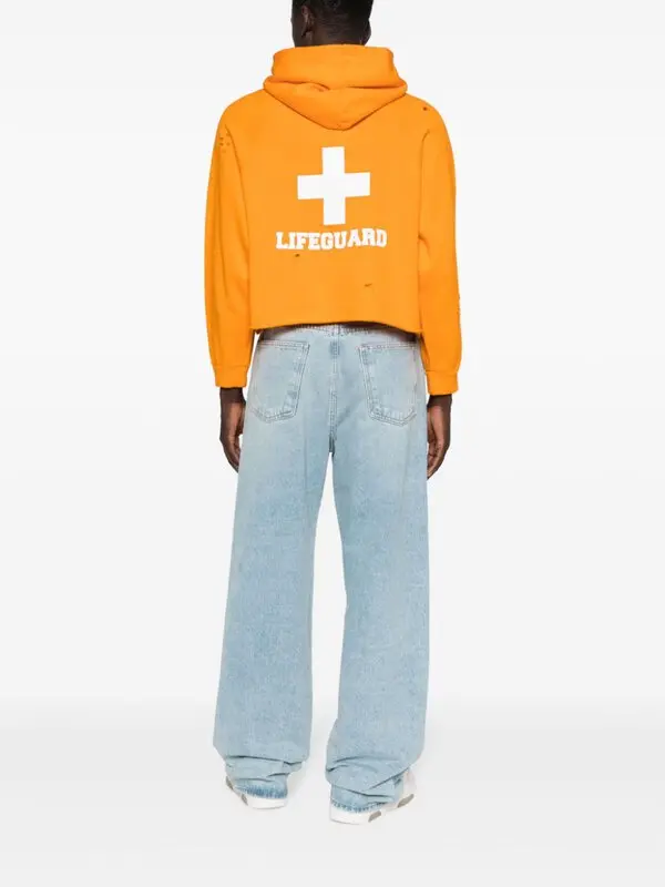 LIBERAL YOUTH MINISTRY Distressed-finish Cropped Hoodie
