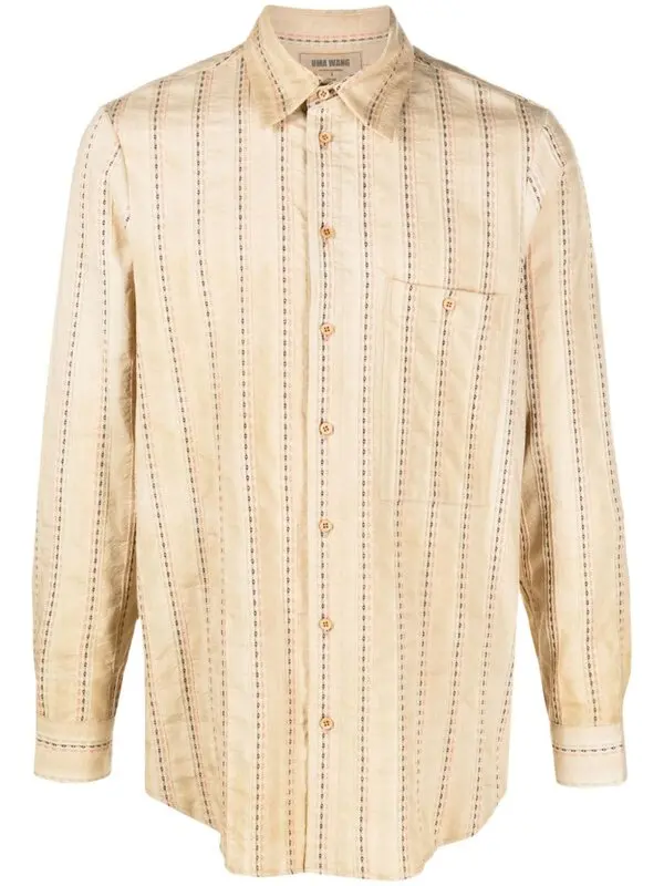 UMA WANG Tab Striped Cotton Shirt - Neutrals