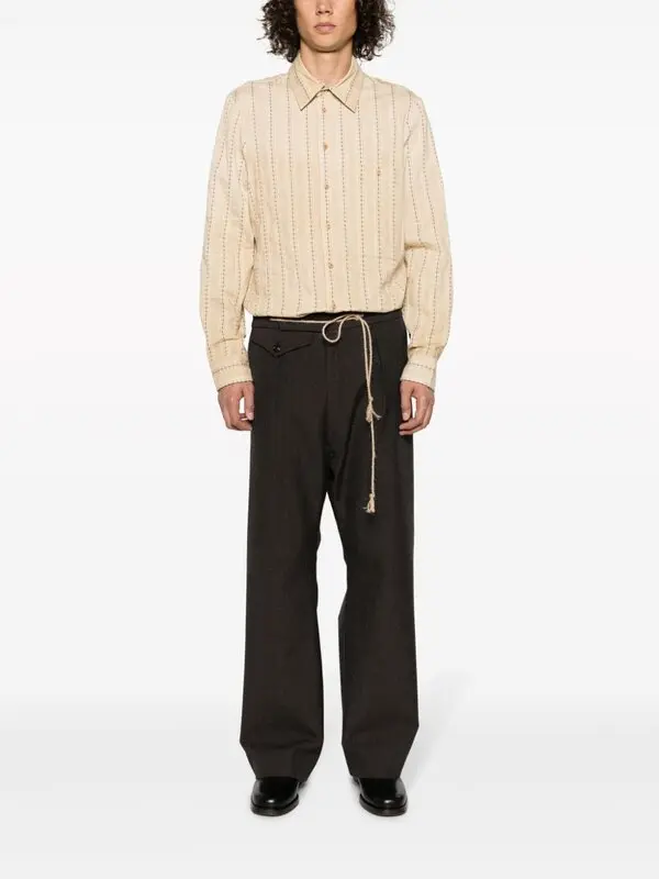 UMA WANG Tab Striped Cotton Shirt - Neutrals