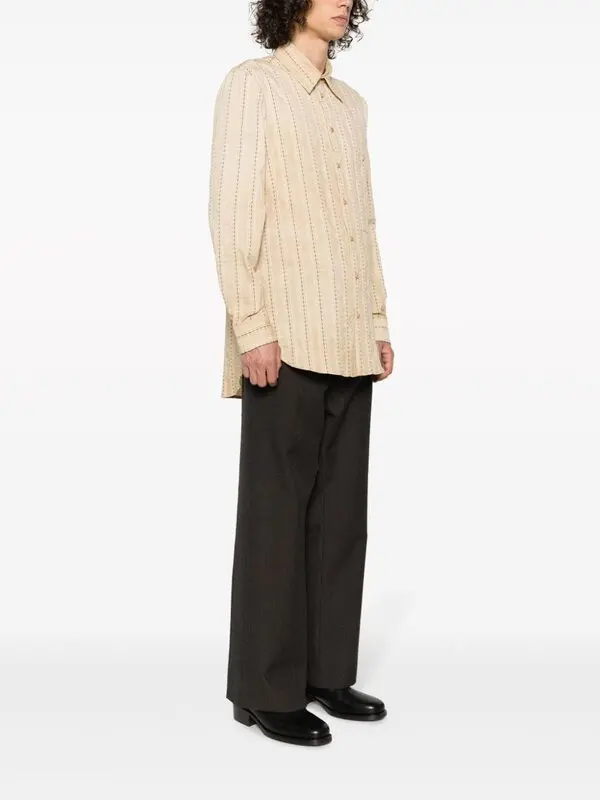 UMA WANG Tab Striped Cotton Shirt - Neutrals