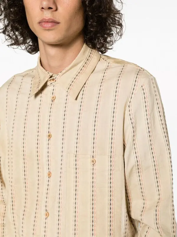 UMA WANG Tab Striped Cotton Shirt - Neutrals