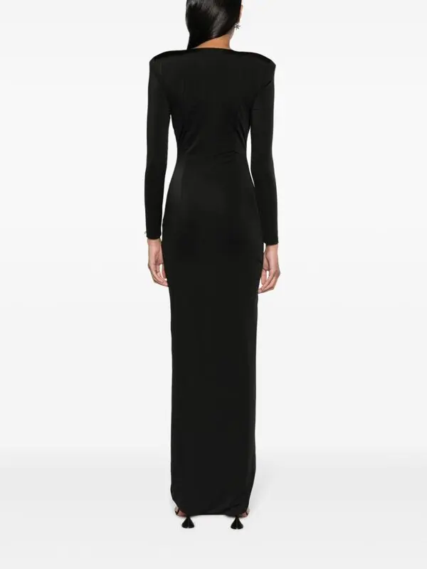 NISSA Floral-appliqué Ruched Maxi Dress - Black