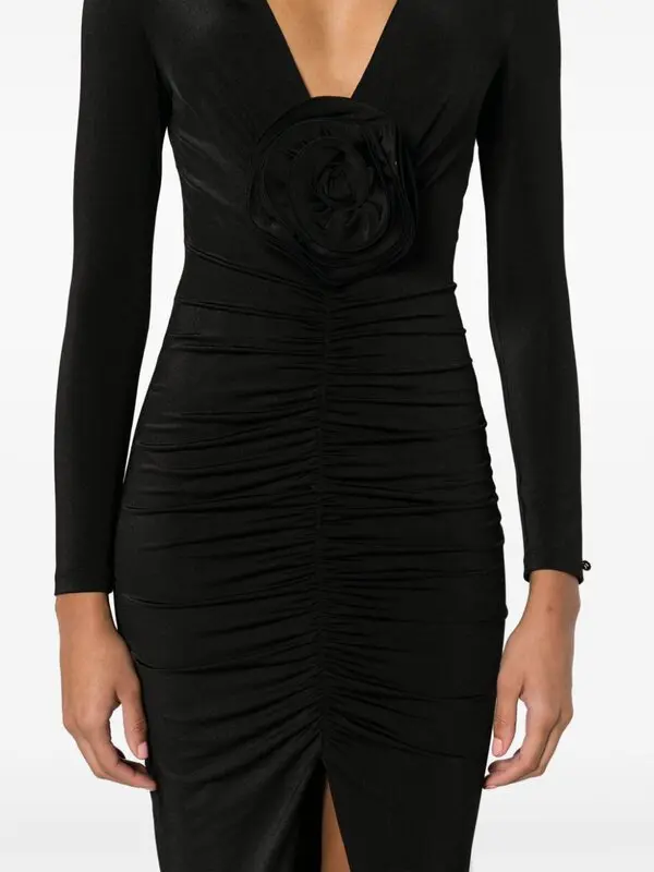 NISSA Floral-appliqué Ruched Maxi Dress - Black
