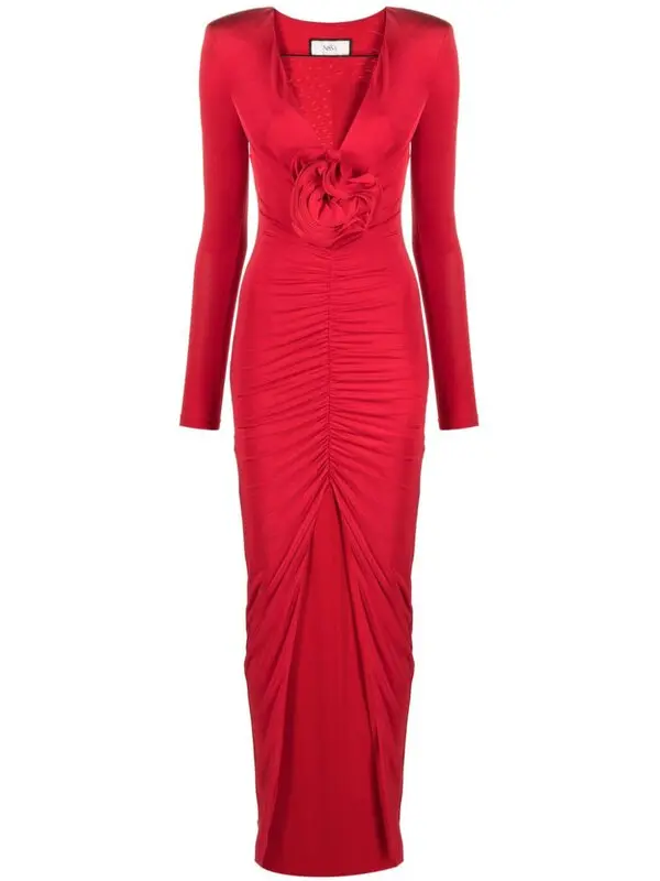 NISSA Floral-appliqué Maxi Dress - Red