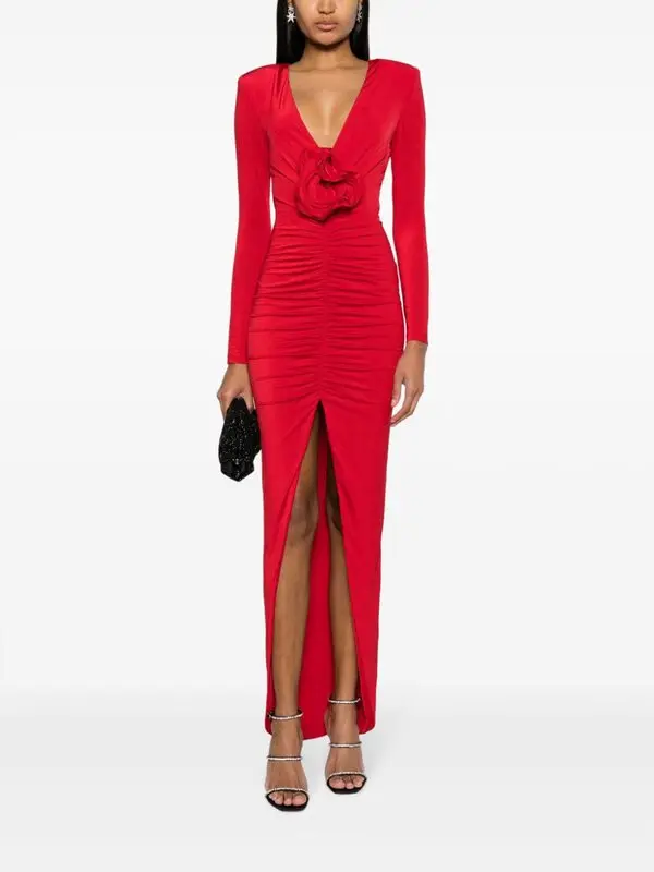NISSA Floral-appliqué Maxi Dress - Red