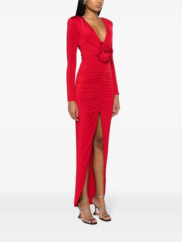 NISSA Floral-appliqué Maxi Dress - Red