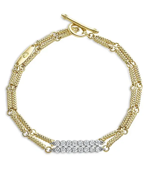 Lagos 18k Gold And Diamond Signature Caviar Bracelet - Gold/white