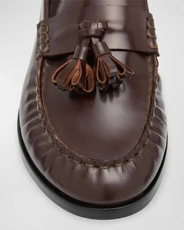 THE ROW Calfskin Tassel Boyfriend Loafers - Espresso