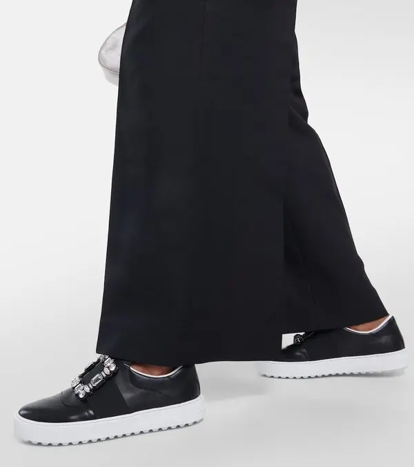 ROGER VIVIER Very Vivier Embellished Leather Sneakers - Black
