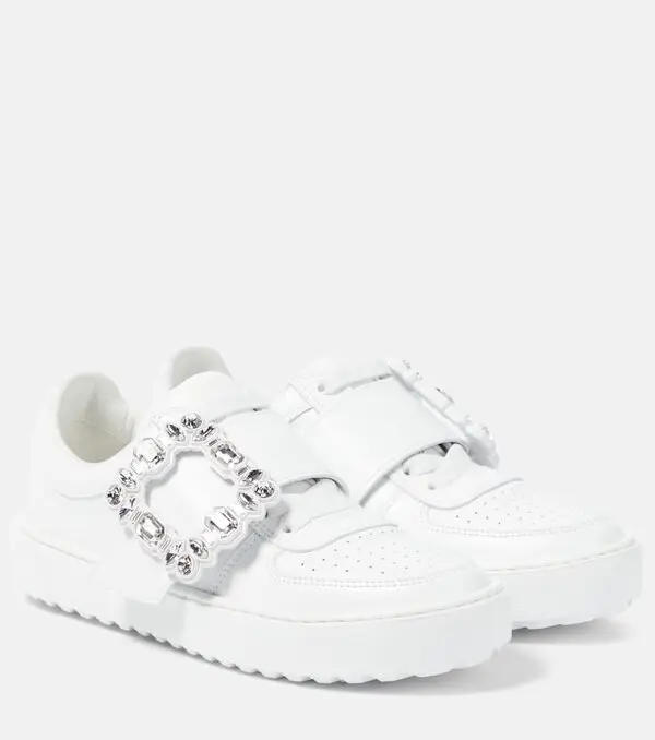 ROGER VIVIER Very Vivier Embellished Leather Sneakers - White