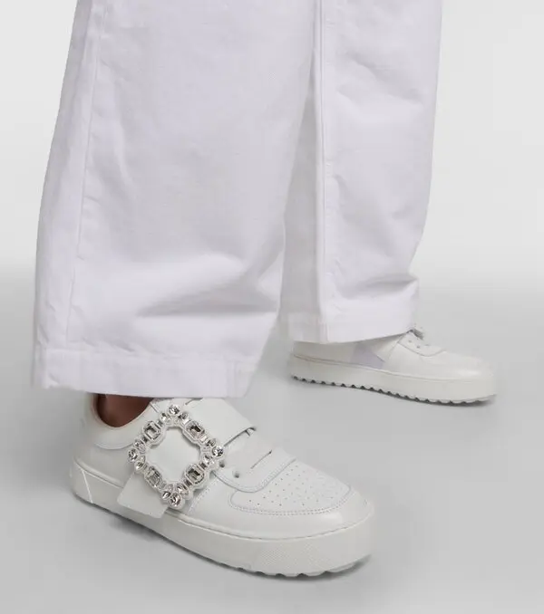 ROGER VIVIER Very Vivier Embellished Leather Sneakers - White