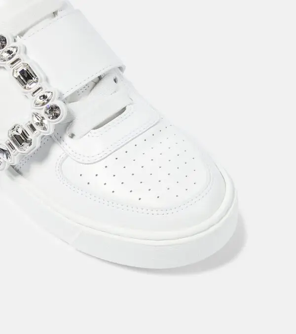ROGER VIVIER Very Vivier Embellished Leather Sneakers - White
