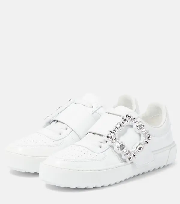 ROGER VIVIER Very Vivier Embellished Leather Sneakers - White