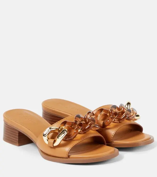 See By Chloé Embellished Leather Mules - Beige