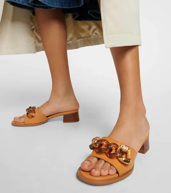 See By Chloé Embellished Leather Mules - Beige