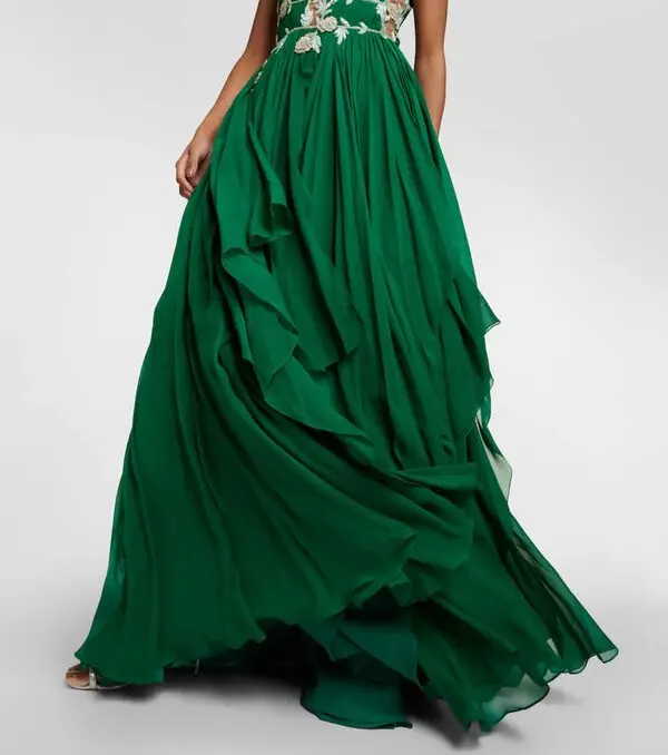 costarellos green dress Costarellos Solene Crystal Tiered Ruffle Gown, Sage Green, Women's, 40, Evening Formal Gala Gowns Mother of the Bride Groom Evening Gowns