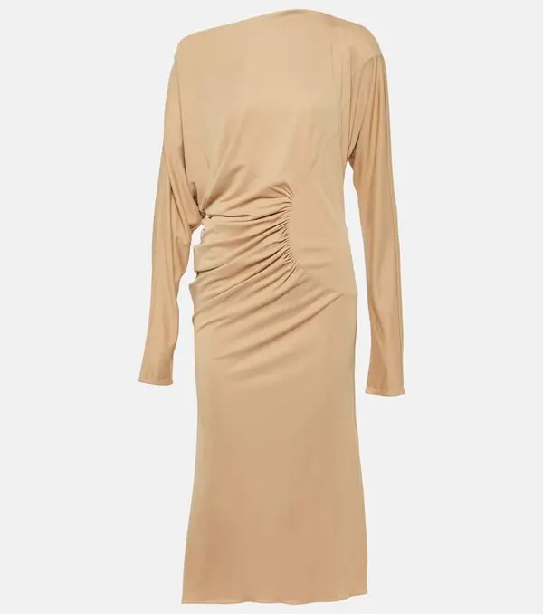 Khaite Oron Ruched Midi Dress - Beige