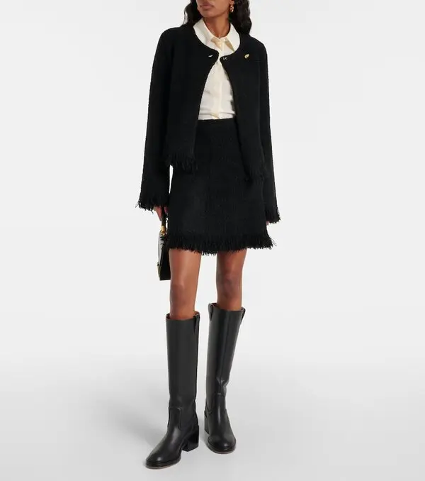 Chloé High-rise Fringed Wool-blend Miniskirt - Black